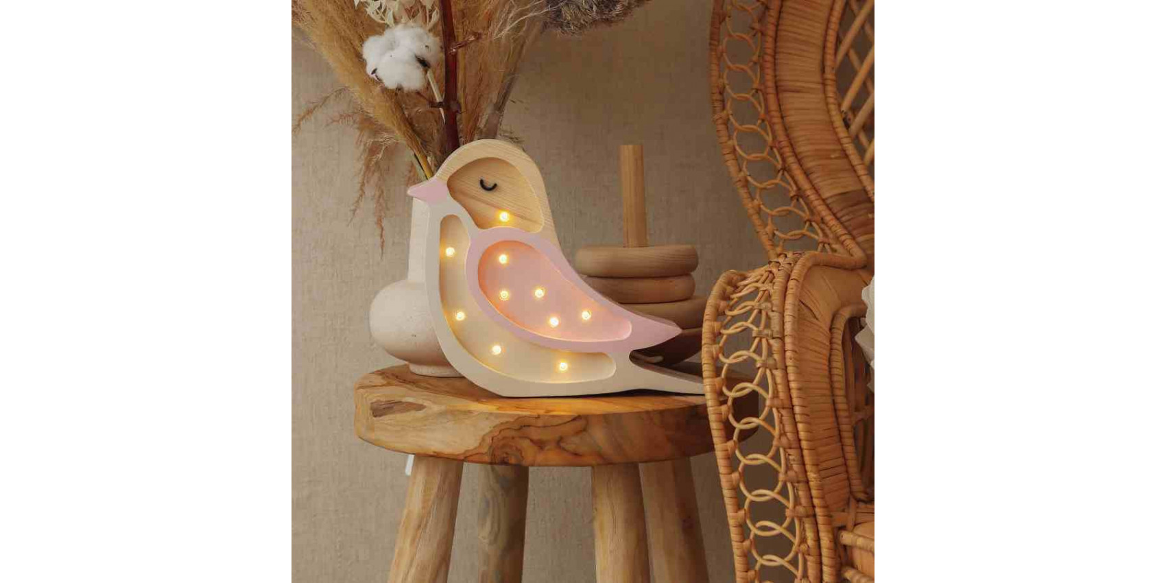 Lampe veilleuse en bois mini oiseau rose