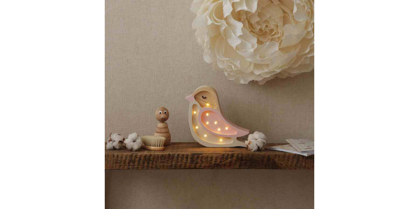 Lampe veilleuse en bois mini oiseau rose