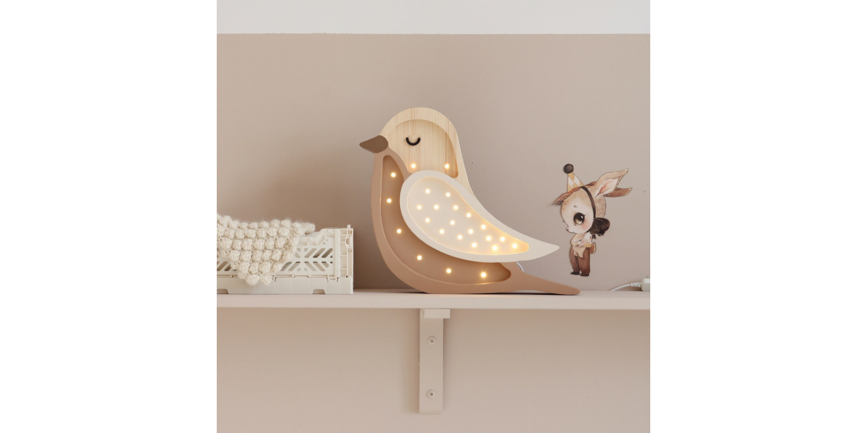 Lampe veilleuse en bois oiseau café wood