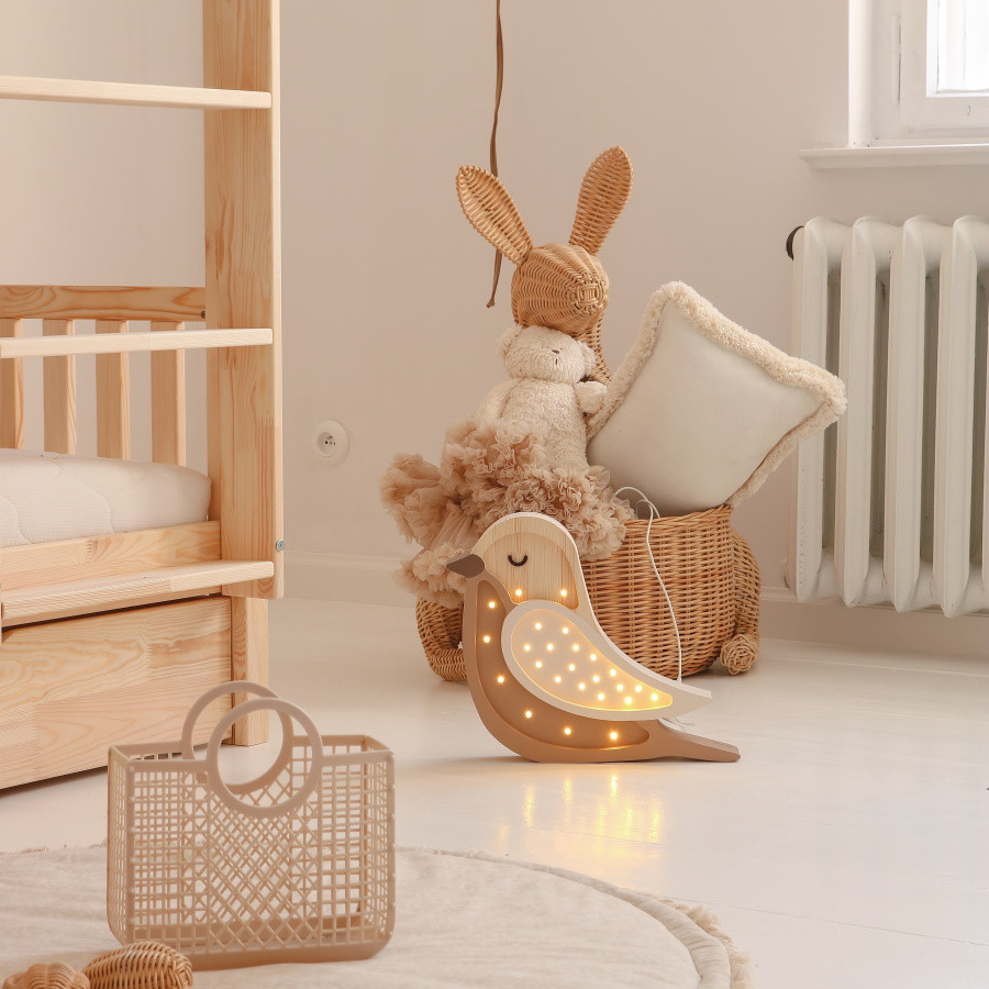 Lampe veilleuse en bois oiseau café wood