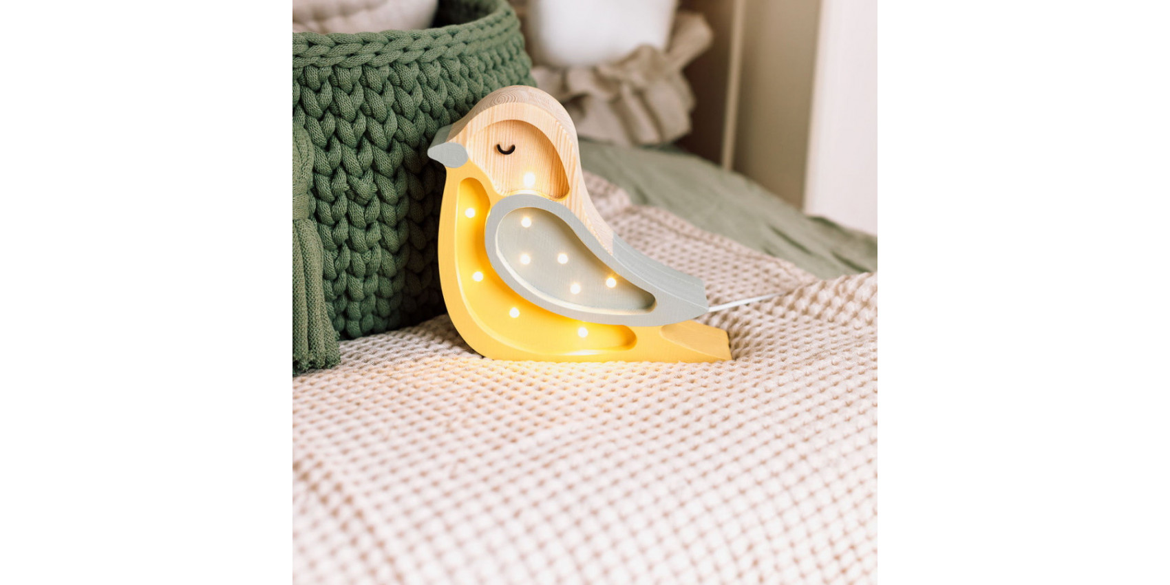 Lampe veilleuse en bois mini oiseau khaki moutarde