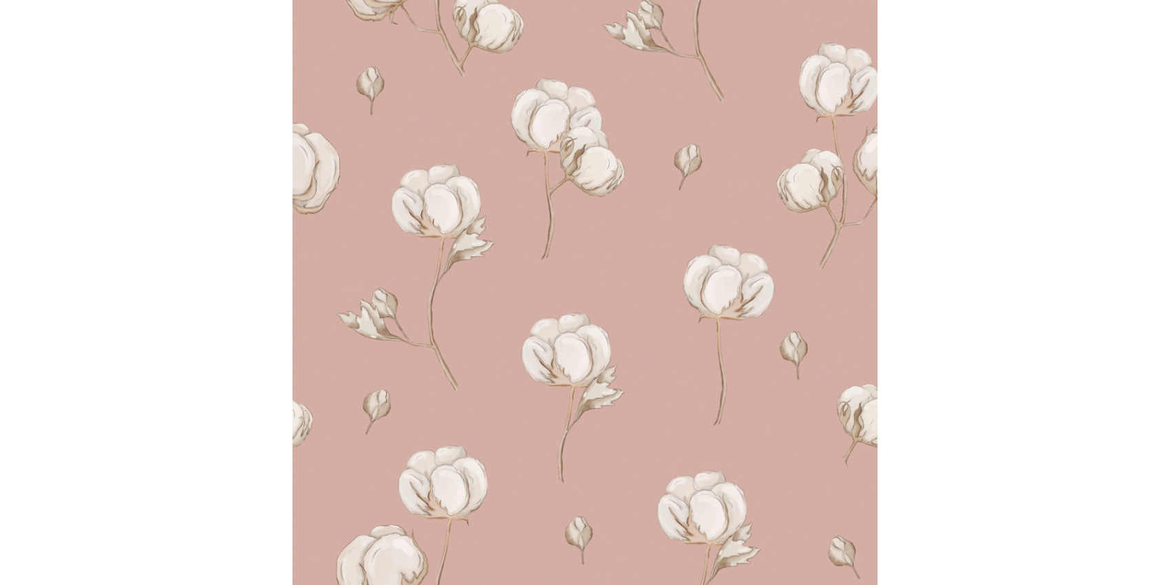 Papier peint enfant champ de coton fond rose
